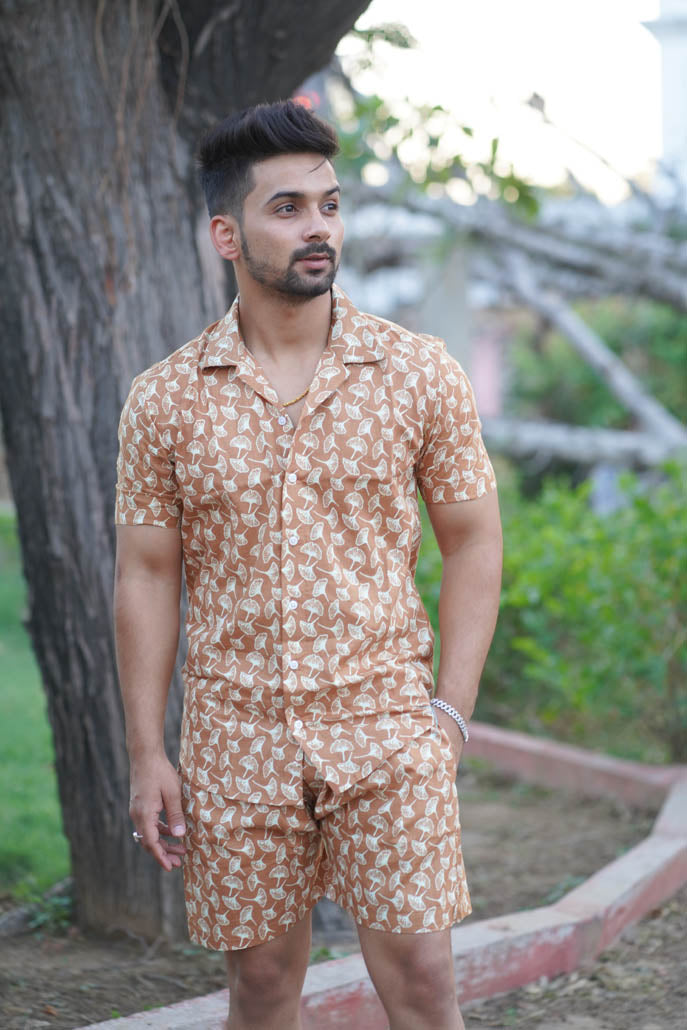 Men Printed Brown Co Ords Set